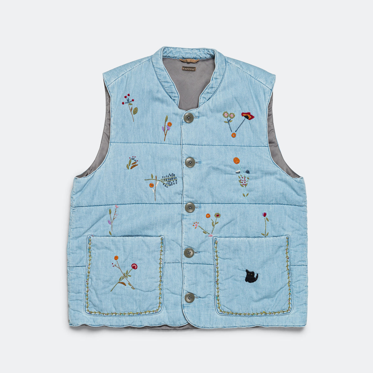 Kapital 6oz Denim Quilt SAMU Vest (Cat Embroidery) - Pro | Up There | UP THERE