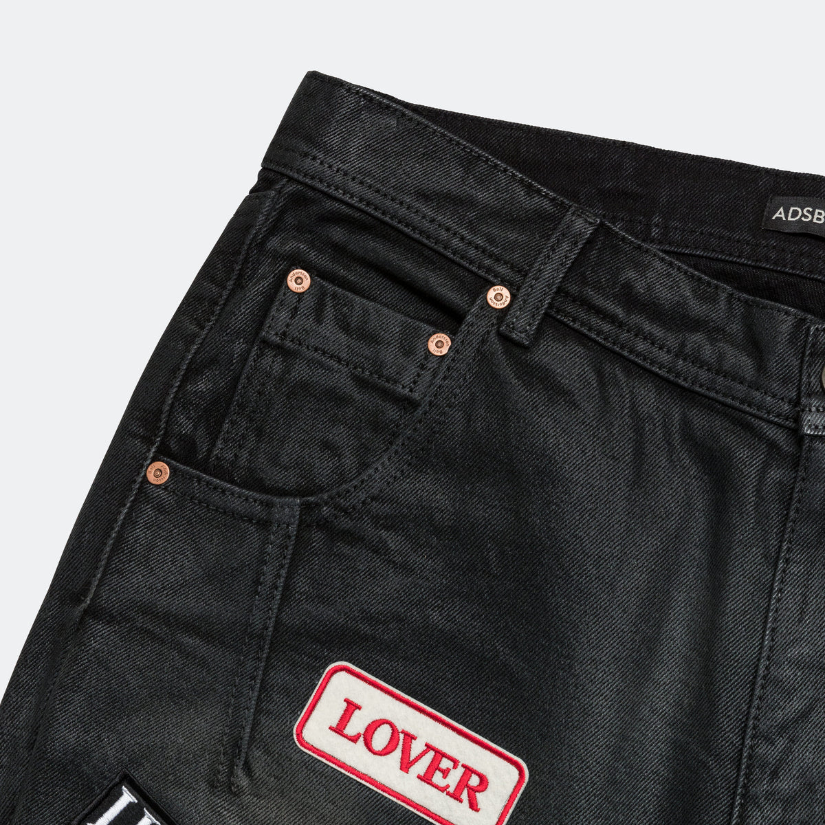 ADSB Patch Spray Washed Wide Leg Jeans - Black | UP THERE