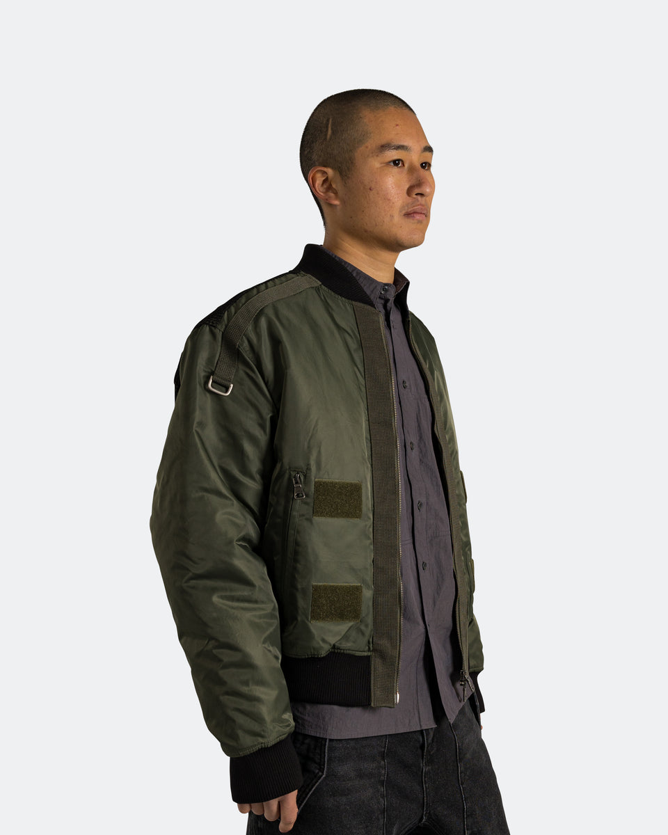 Flight Layered Washed Bomber Jacket - Khaki Green | UP THERE