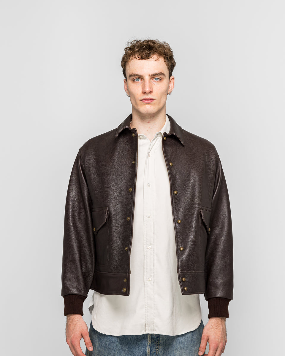 A.PRESSE - Leather A-1 Flight Jacket - Brown | UP THERE