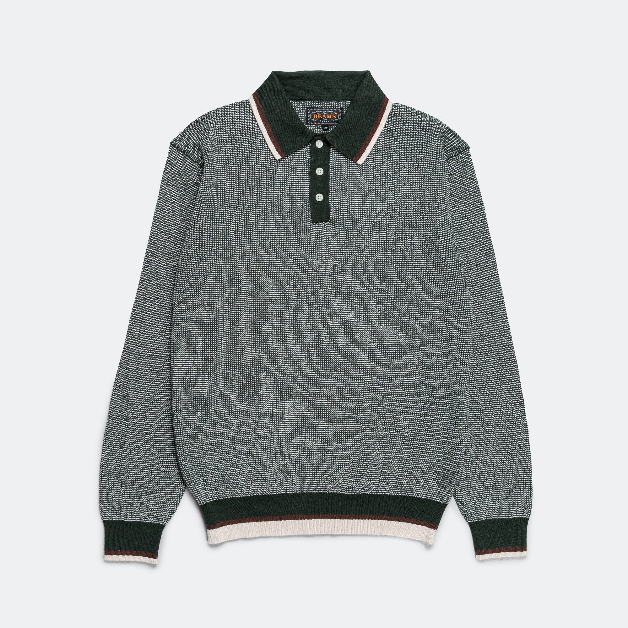 BEAMS Plus Knit Polo Collar Line - Green | UP THERE