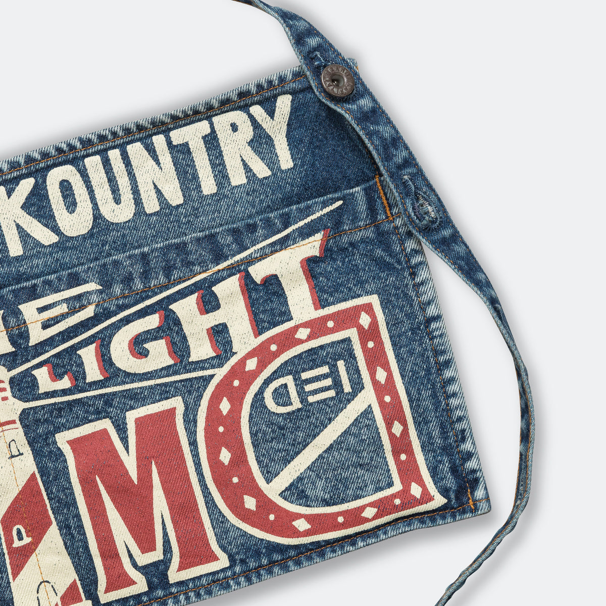 13oz Denim Damaged Shrot AD Apron GUIDING LIGHT | UP THERE