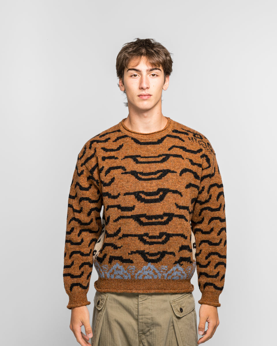 Kapital - 7G Wool Nepal Tiger Crew Knit Sweater - Orange | UP THERE