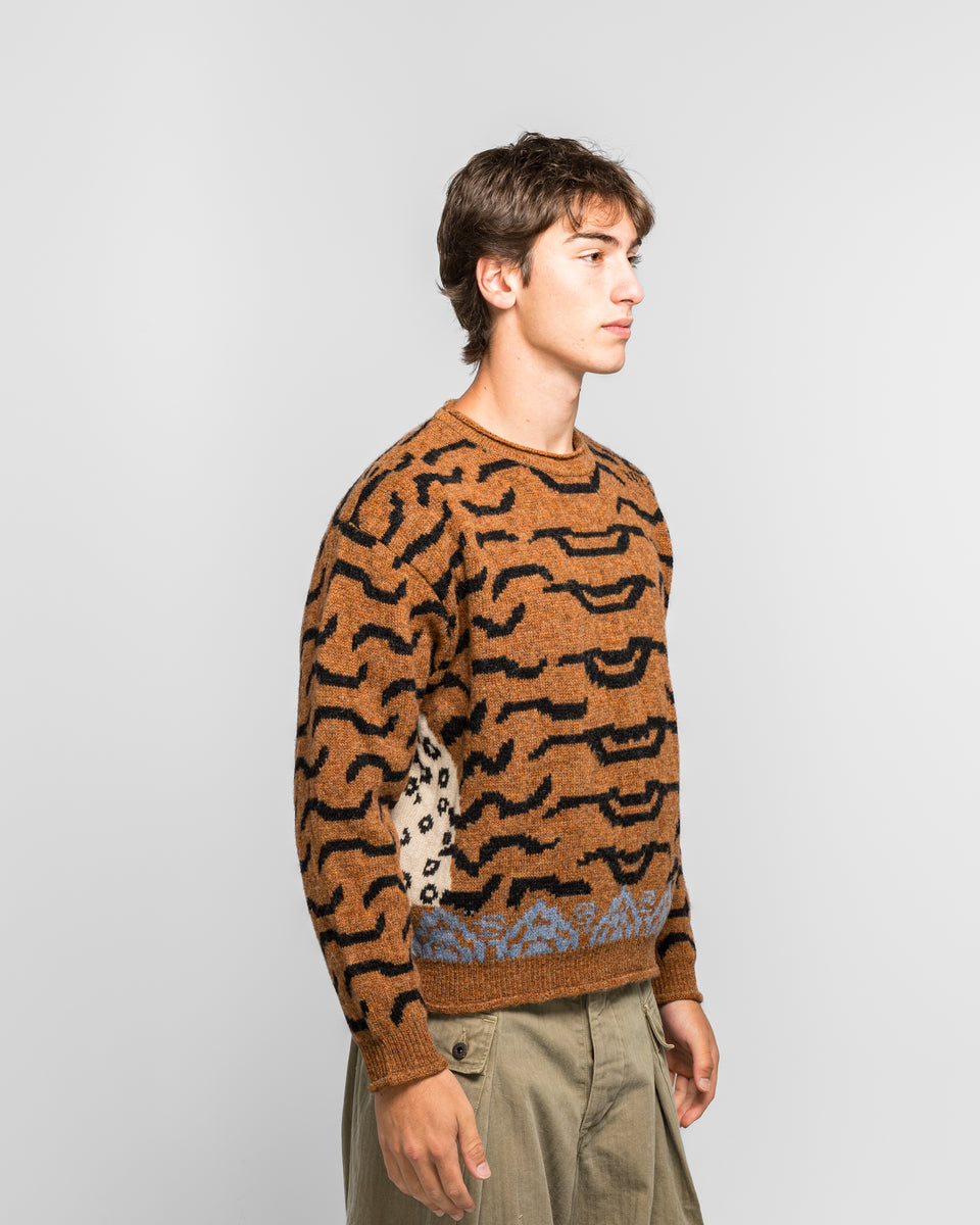 Kapital - 7G Wool Nepal Tiger Crew Knit Sweater - Orange | UP THERE