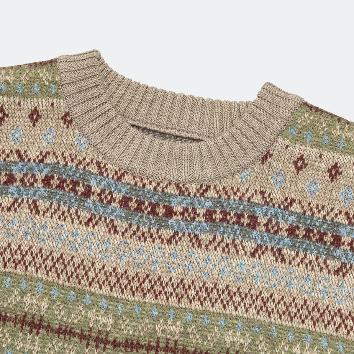 Kapital 7G Wool FairIsle BONE Vest - Sax | UP THERE