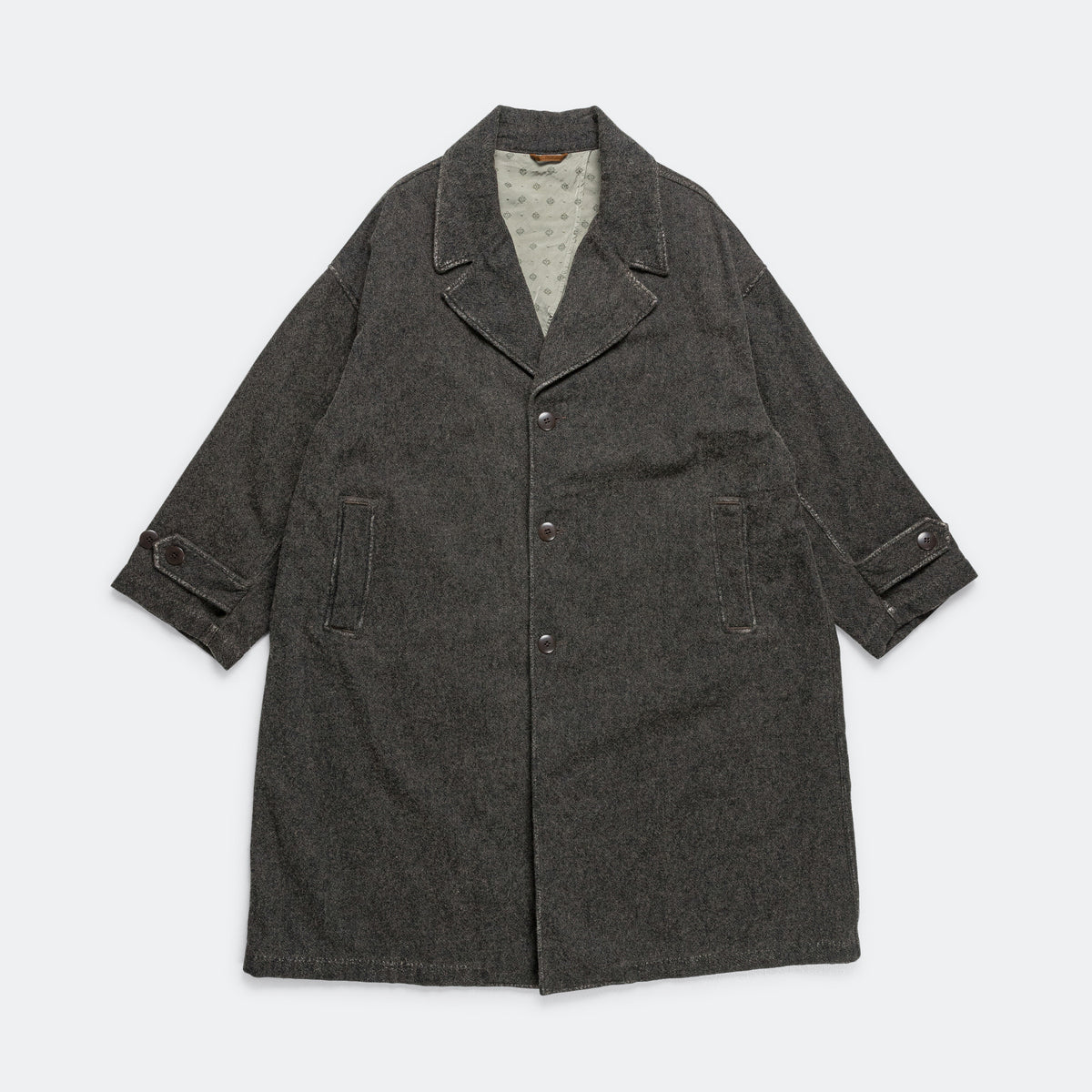 Twill Aging-Wool CAVALIER Coat - Fade Charcoal | UP THERE