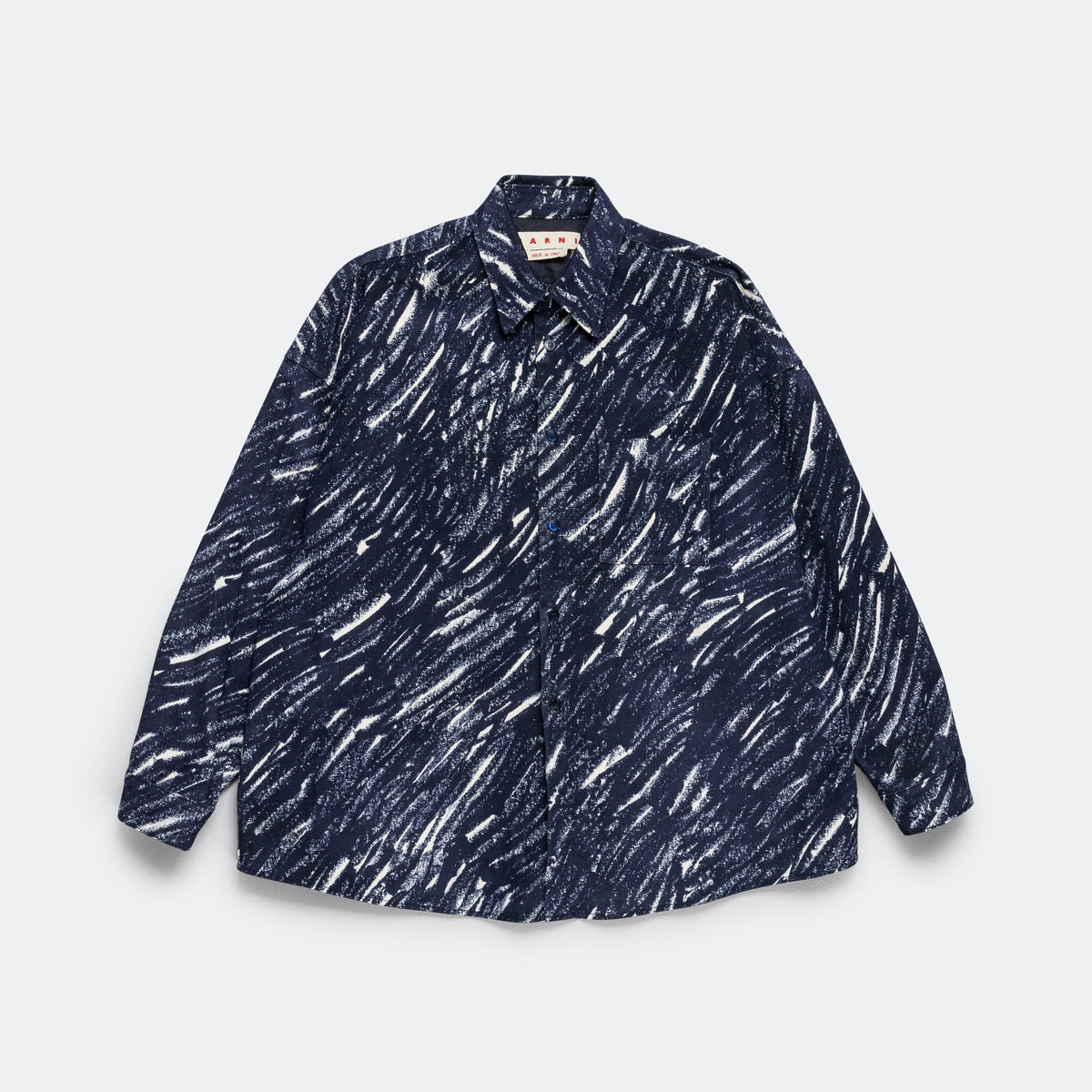 Crayon Pattern Flocked Denim Shirt - Blue | UP THERE