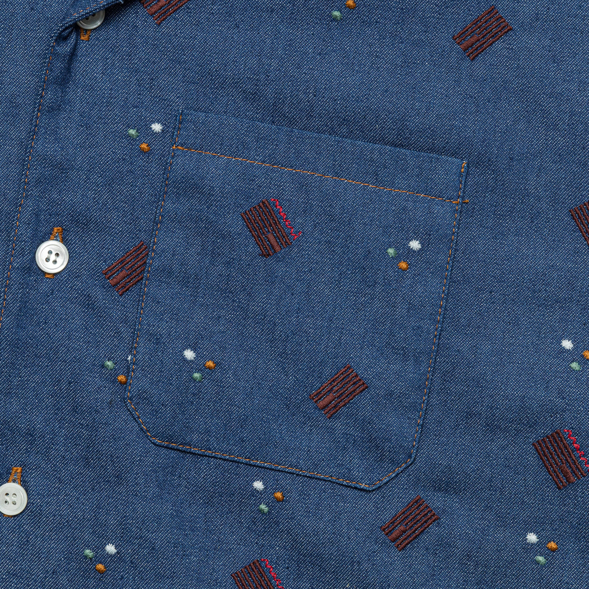 Short Sleeve Pattern Cotton Shirt - Blue | UP THERE