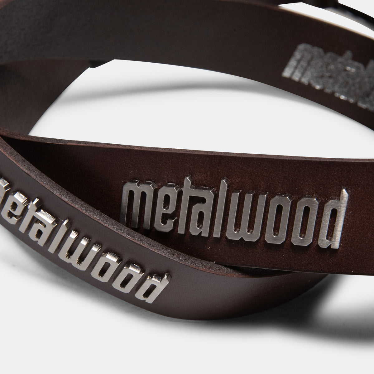 Metal Logo Leather Studded Belt - Brown | UP THERE