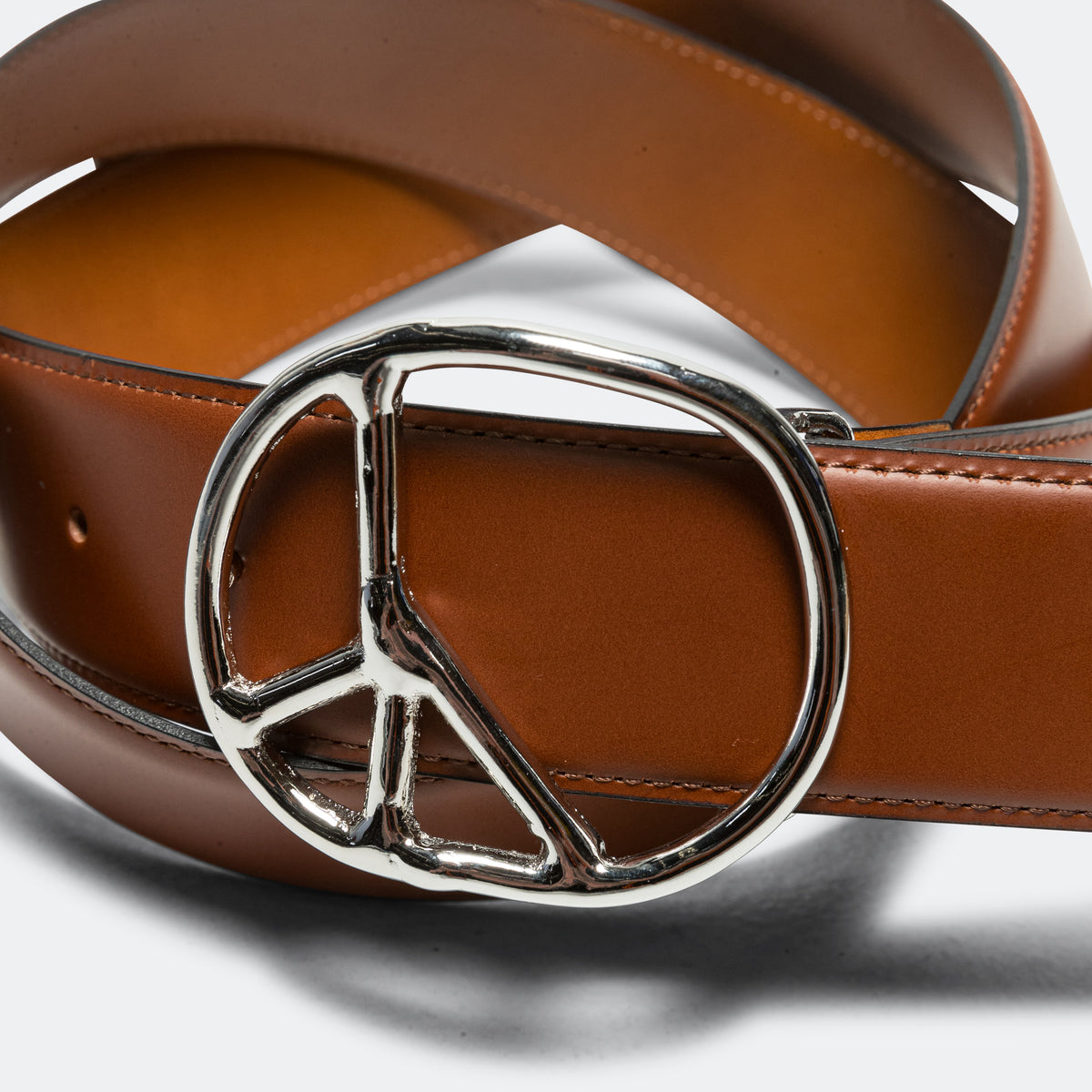 Needles Peace Buckle Belt - Brown Steer Leather | UP THERE
