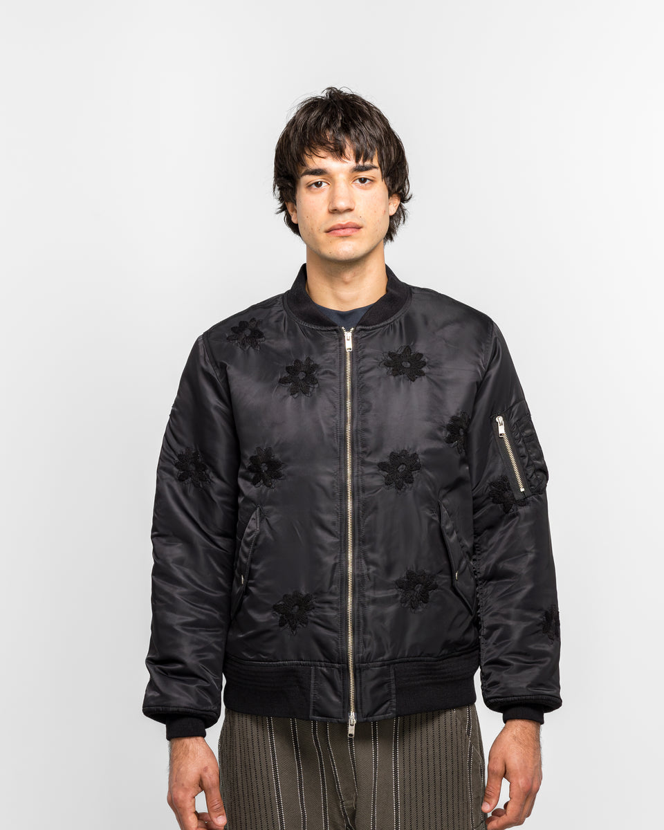 NOMARHYTHM TEXTILE - Flower Embroidery Flight Jacket - Black | UP THERE