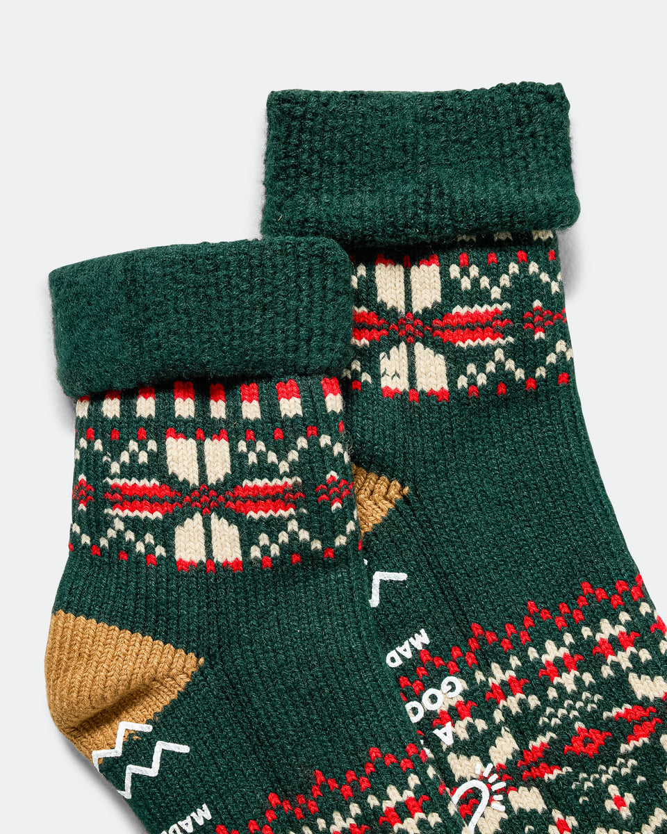 RoToTo - Comfy Room Socks Snow Flake - Forest Green | UP THERE