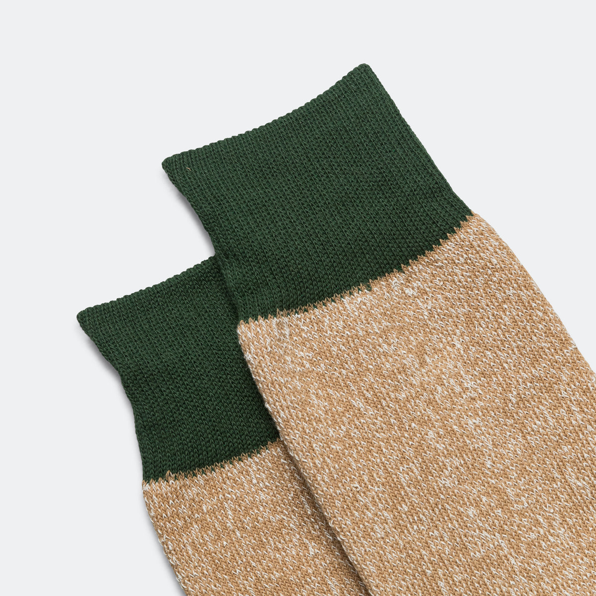 Two Tone Crew Sock - Dark Green/Beige | UP THERE