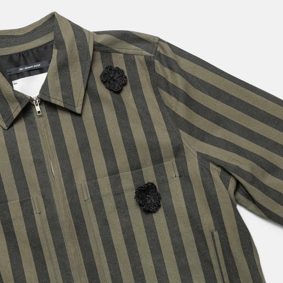 Daisy Crop Patch Pocket Jacket - Black/Green Wide Canvas Stripe | UP THERE