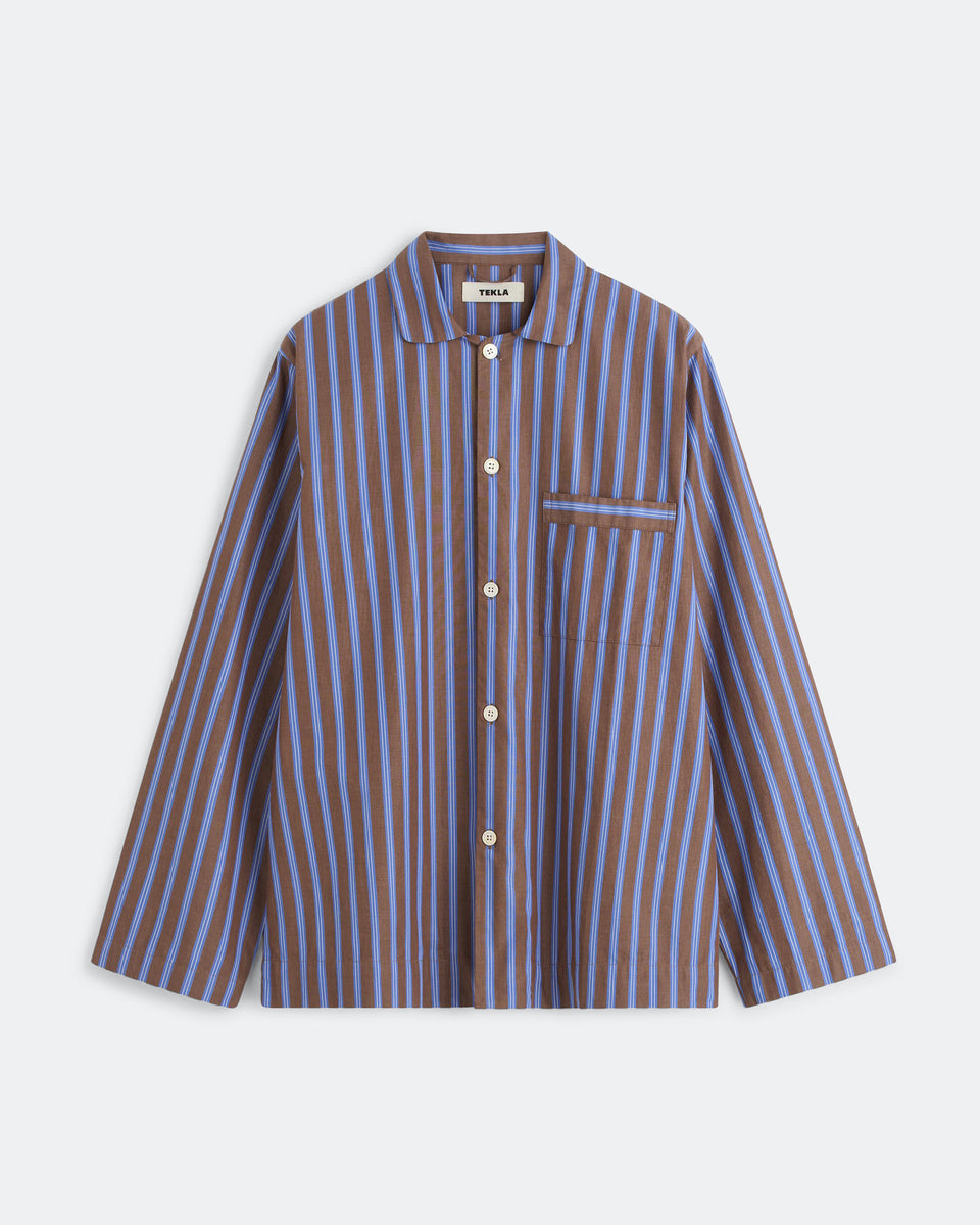 Tekla - Pyjama Shirt - Chestnut Stripes | UP THERE