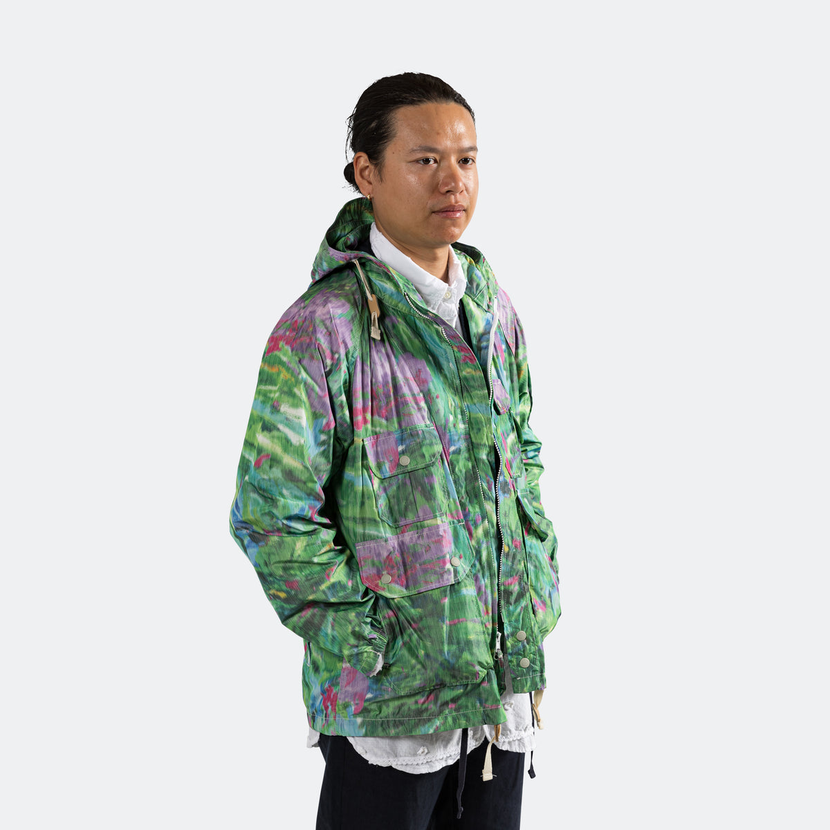 Engineered Garments Atlantic Parka - Green Floral Poly Microfibre | Up ...