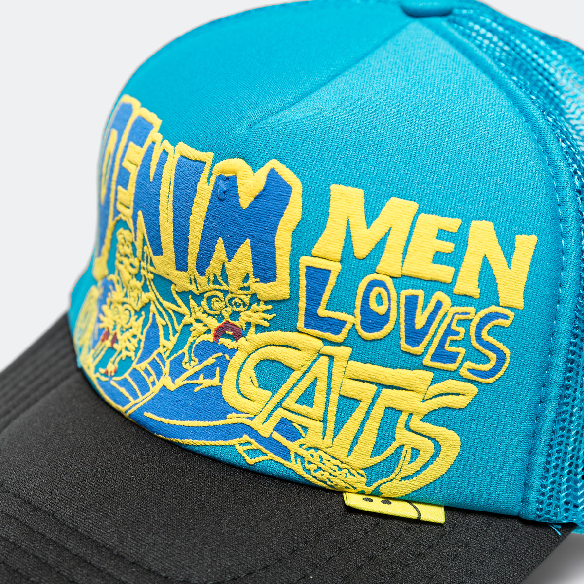 KAPITAL DENIM MEN LOVE CATS Trucker Cap - Blue/Black | Up There | UP THERE