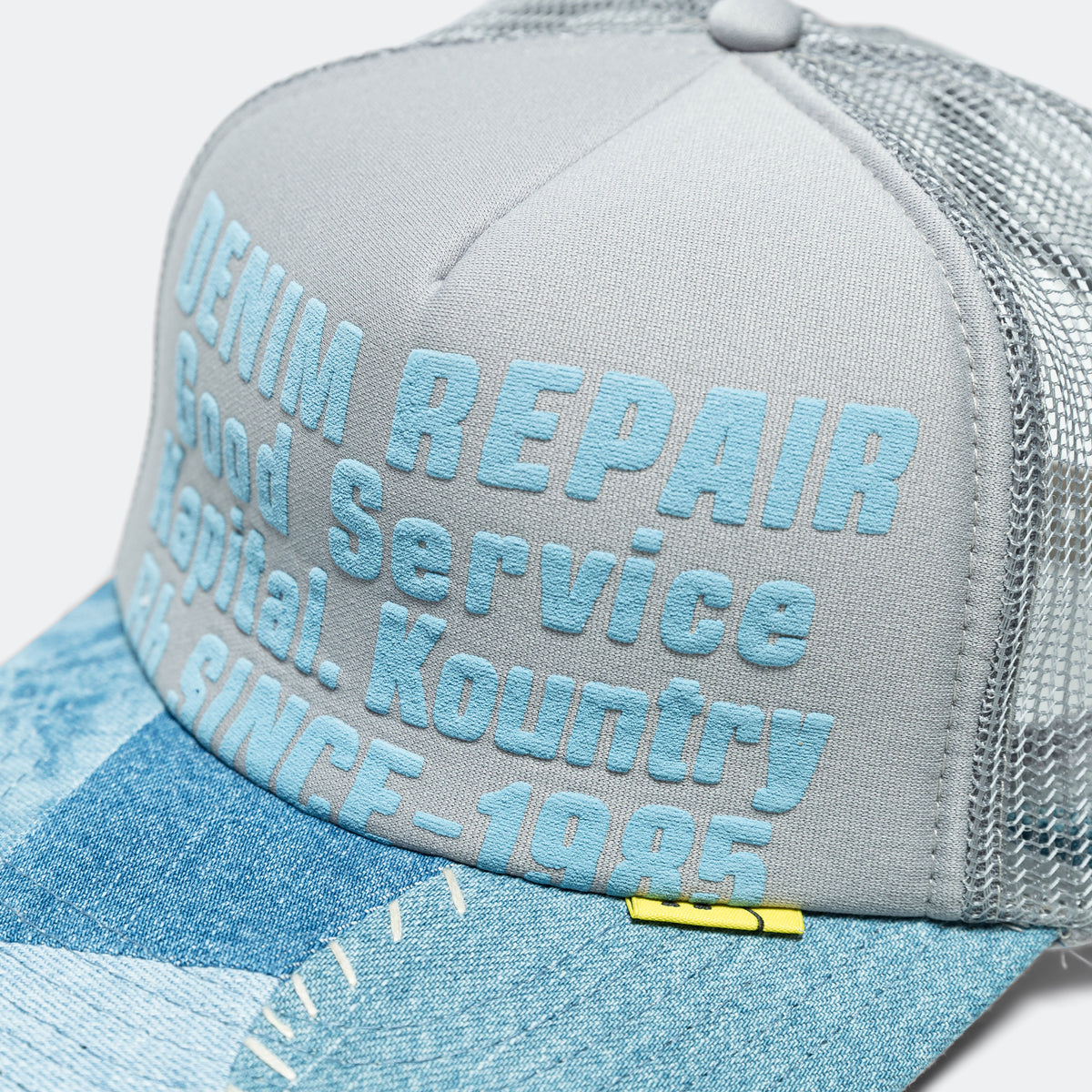 KAPITAL Denim Repair Service Denim Reconstruction Truck Cap - Grey | Up ...